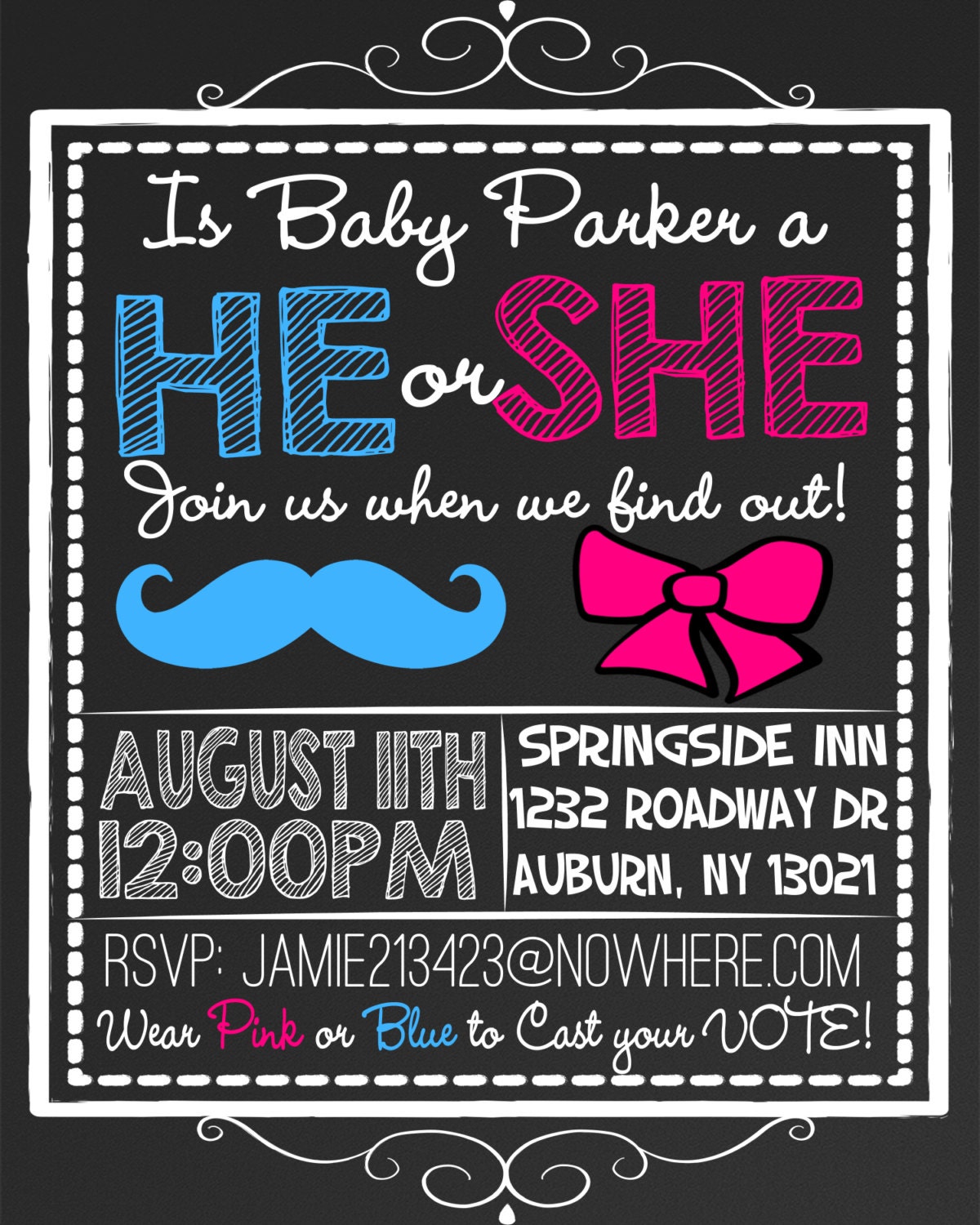 Diy Digital Gender Reveal Party Chalkboard Invitations You - Etsy