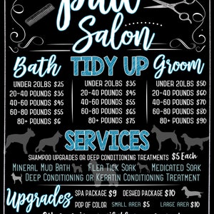 Pet Salon Menu, Dog Groomer, Dog Salon Menu, Dog Grooming Menu Sign ...