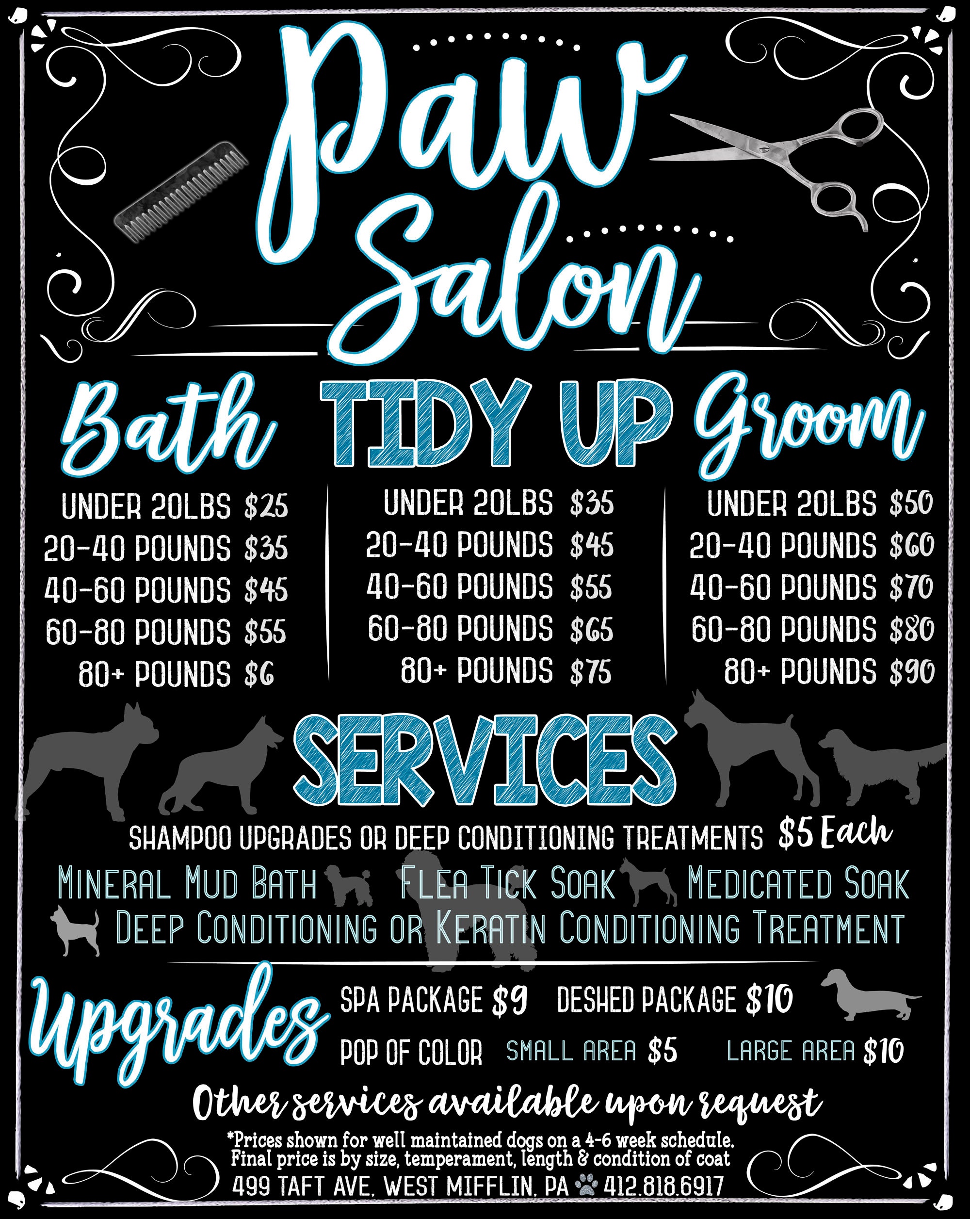 Dog Salon Menu, Pet Grooming Services Menu, Unique Dog Grooming Sign ...