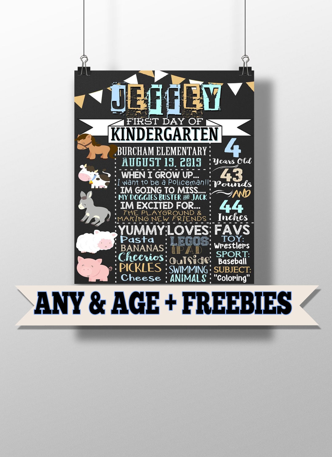 Farm Animal First Day of School Sign - Boys First Day of School Sign ...