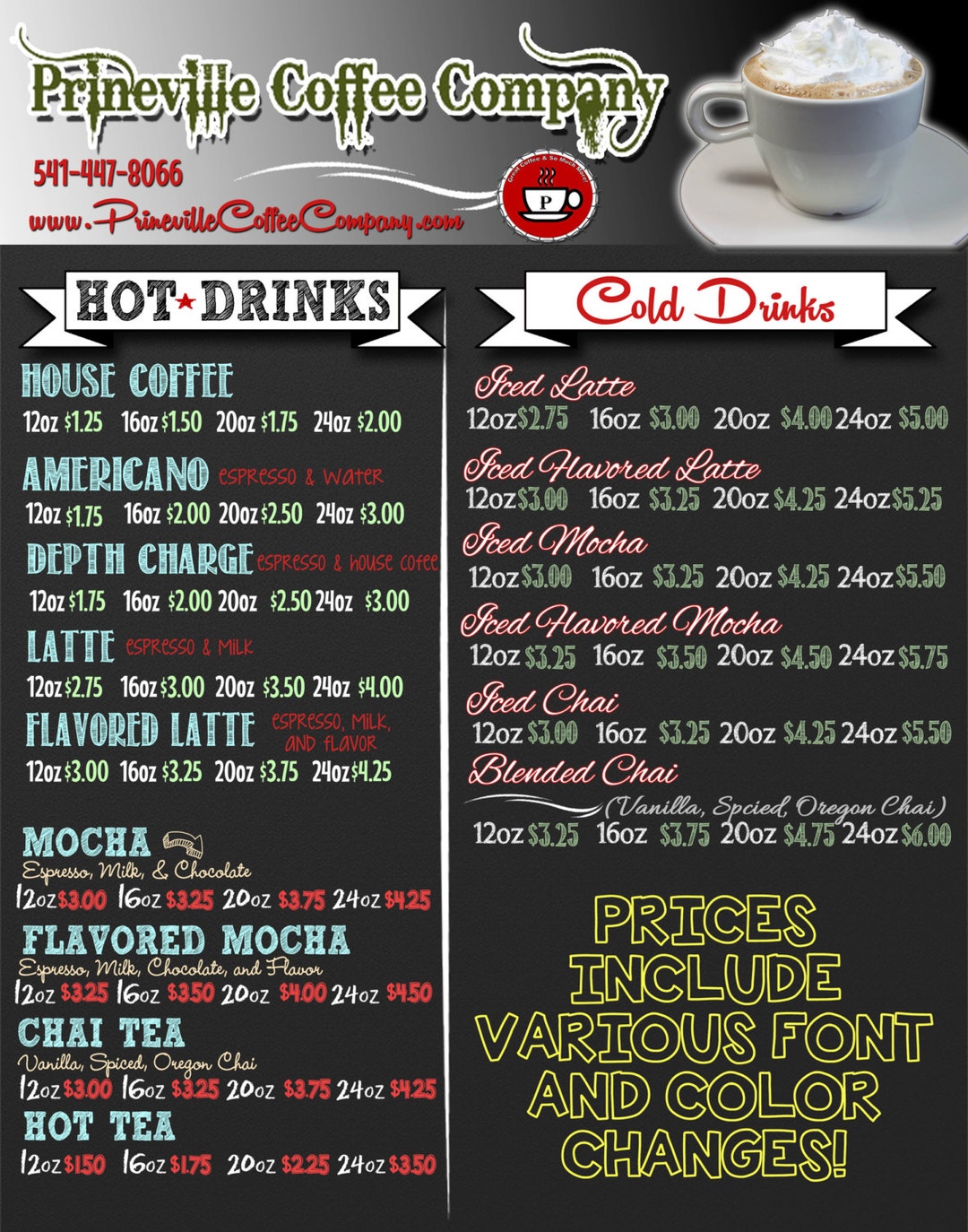 Restaurant Menu, Custom Business Sign, Chalkboard Style Business Menu ...