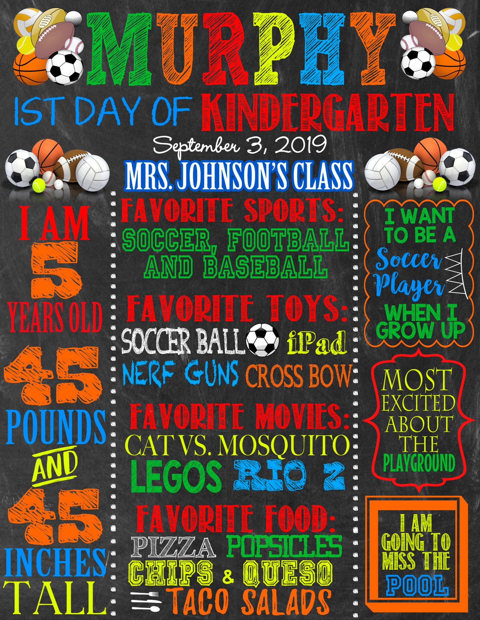 Sport Themed First Day of School Sign Printable, Boys Sport 1st Day of ...