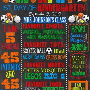 Sport Themed First Day of School Sign Printable, Boys Sport 1st Day of ...