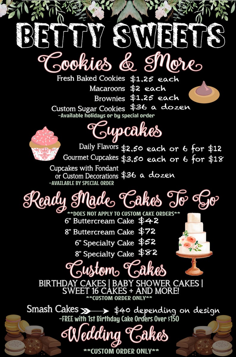 Bakery Menu Board Template Personalized Price List for - Etsy