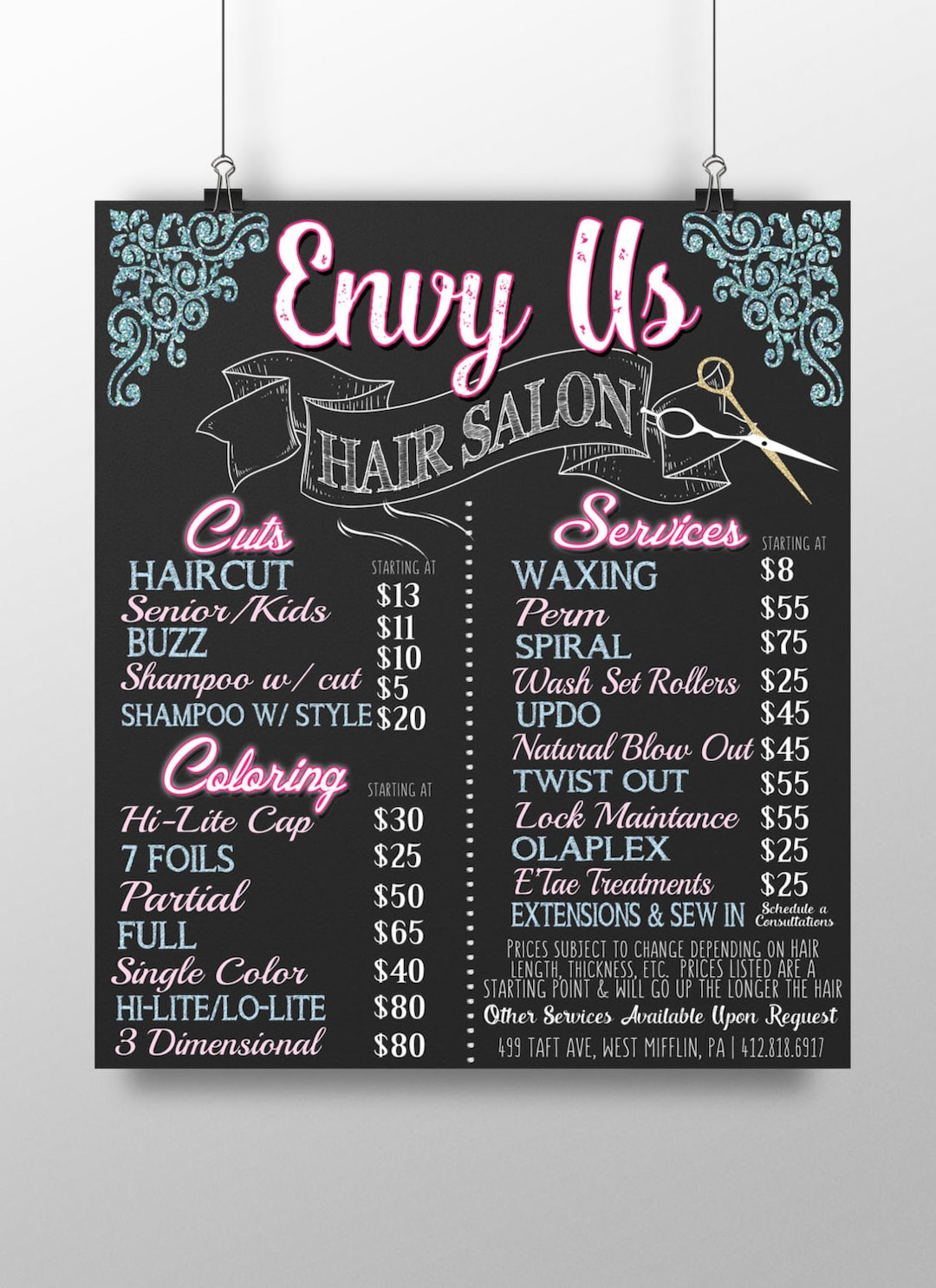 Beauty Salon Sign, Beauty Salon Pricing Sign, Beauty Salon Menu, Hair ...