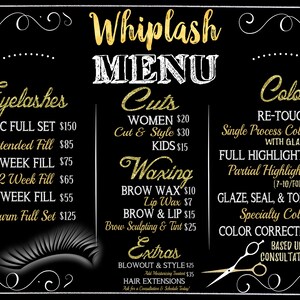 Beauty Bar Menu Sign, Glam Beauty Salon Decor, Eyelash Services Menu ...