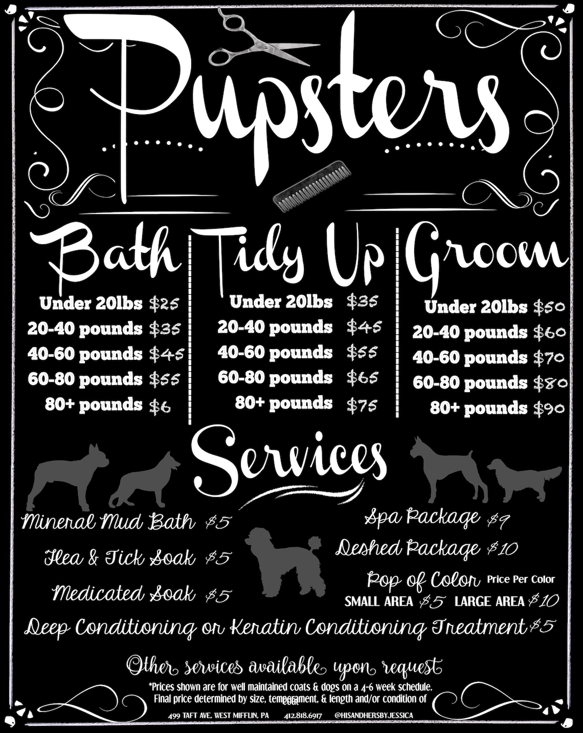 Dog Grooming Business Ideas Custom Business Menu Chalkboard - Etsy