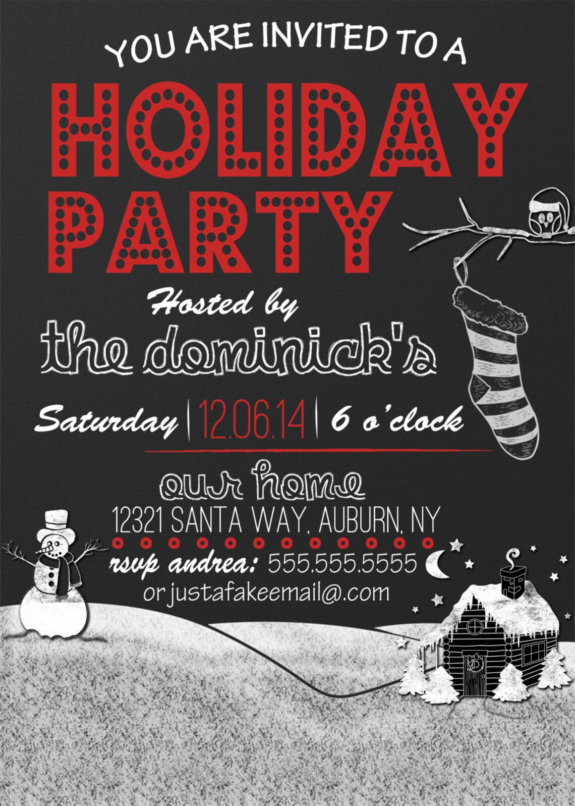 Unique holiday party invitations black and red xmas party | Etsy