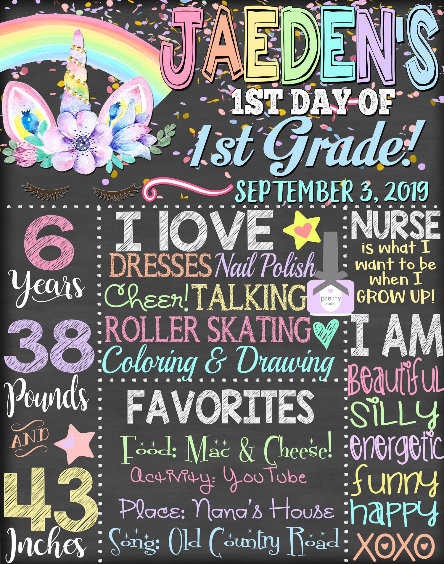Personalized First Day of School Signs - Unicorn First Day of School ...