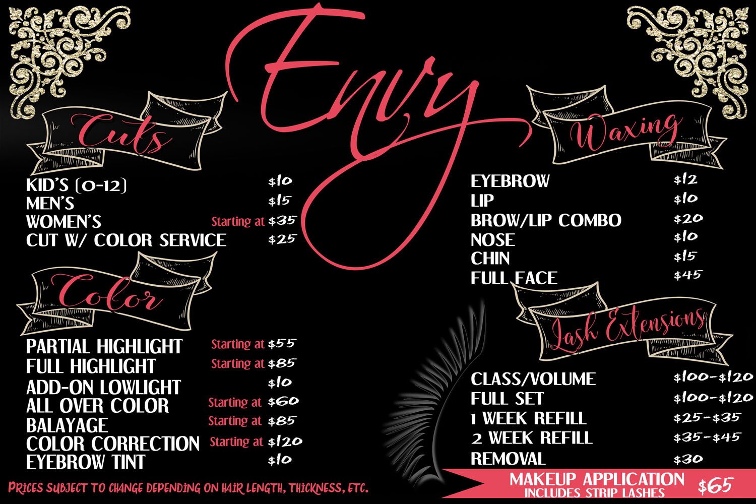 Beauty Salon Menu Lash Extension Sign Haircut Sign Hair - Etsy UK