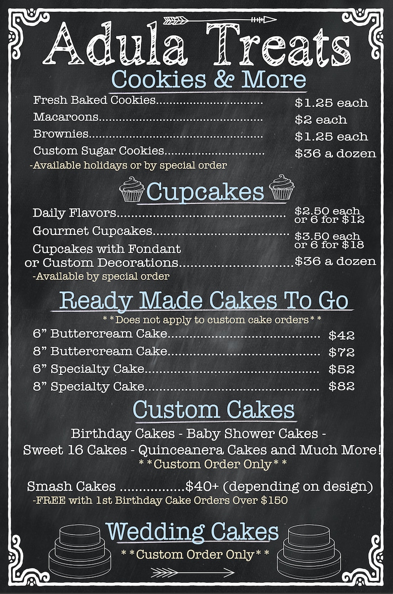 Bakery Menu Board Template Personalized Price List for - Etsy
