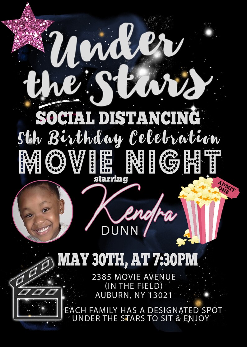 Movie Birthday Invitations Kids, Under the Stars Invite, Summer ...