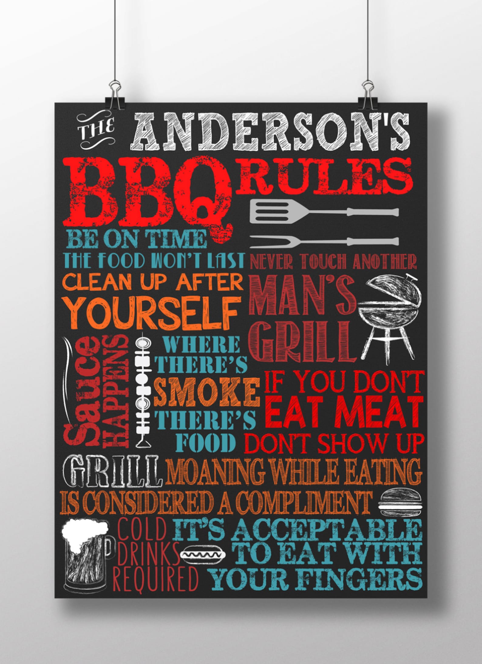 Custom BBQ Sign bbq Rules Printable chalkboard for him | Etsy