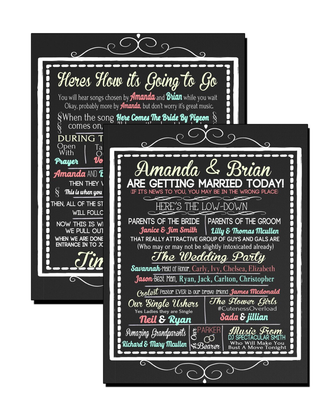 Funny Unique Wedding Program, Hilarious Wedding Program in Teal Coral ...