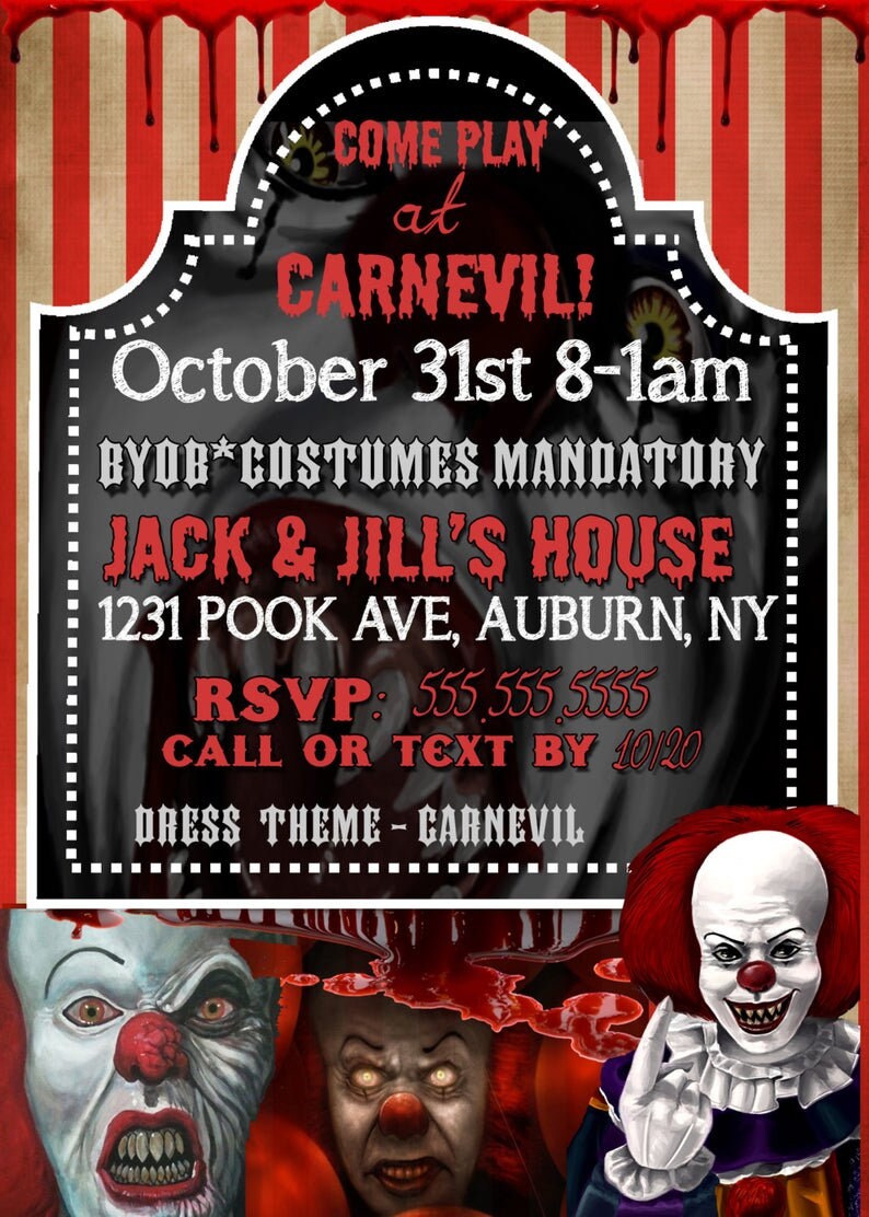Scaryclown Invitations, Pennywise Invites, Clown Halloween Party ...