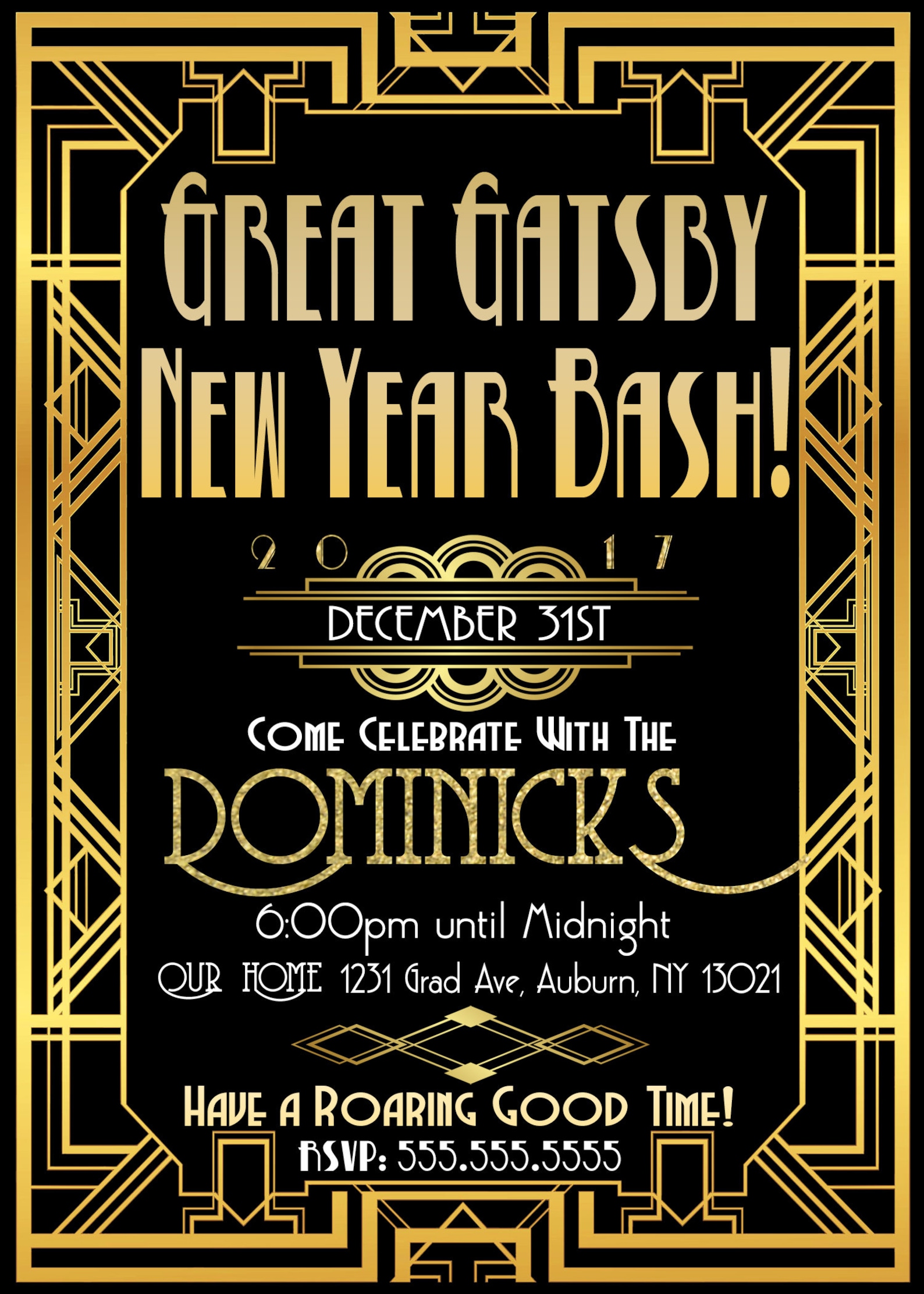 New Years Eve Gatsby Invitations, Great Gatsby Party Invites, Cheers to ...
