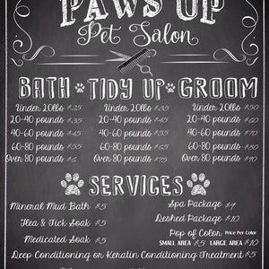 Pet Salon Menu, Dog Groomer, Dog Salon Menu, Dog Grooming Menu Sign ...