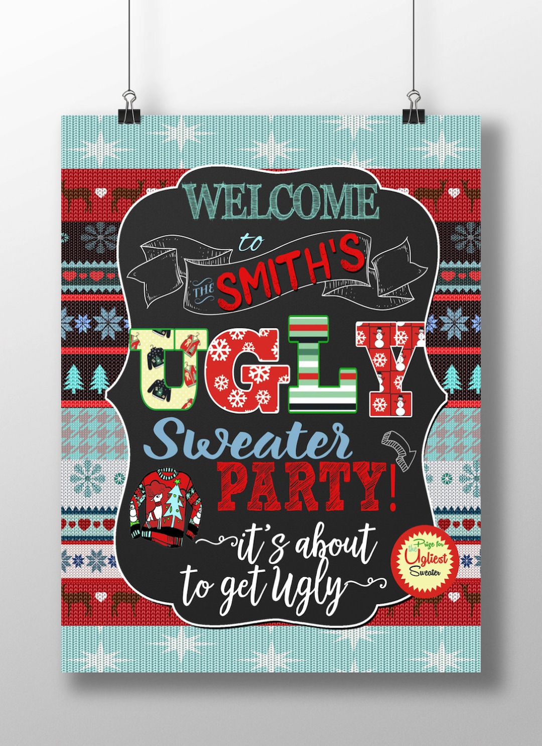 Ugly Sweater Christmas Party Sign, Welcome to Our Ugly Sweater Party ...