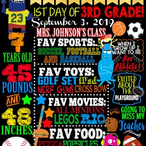 Sport Themed First Day of School Sign Printable, Boys Sport 1st Day of ...