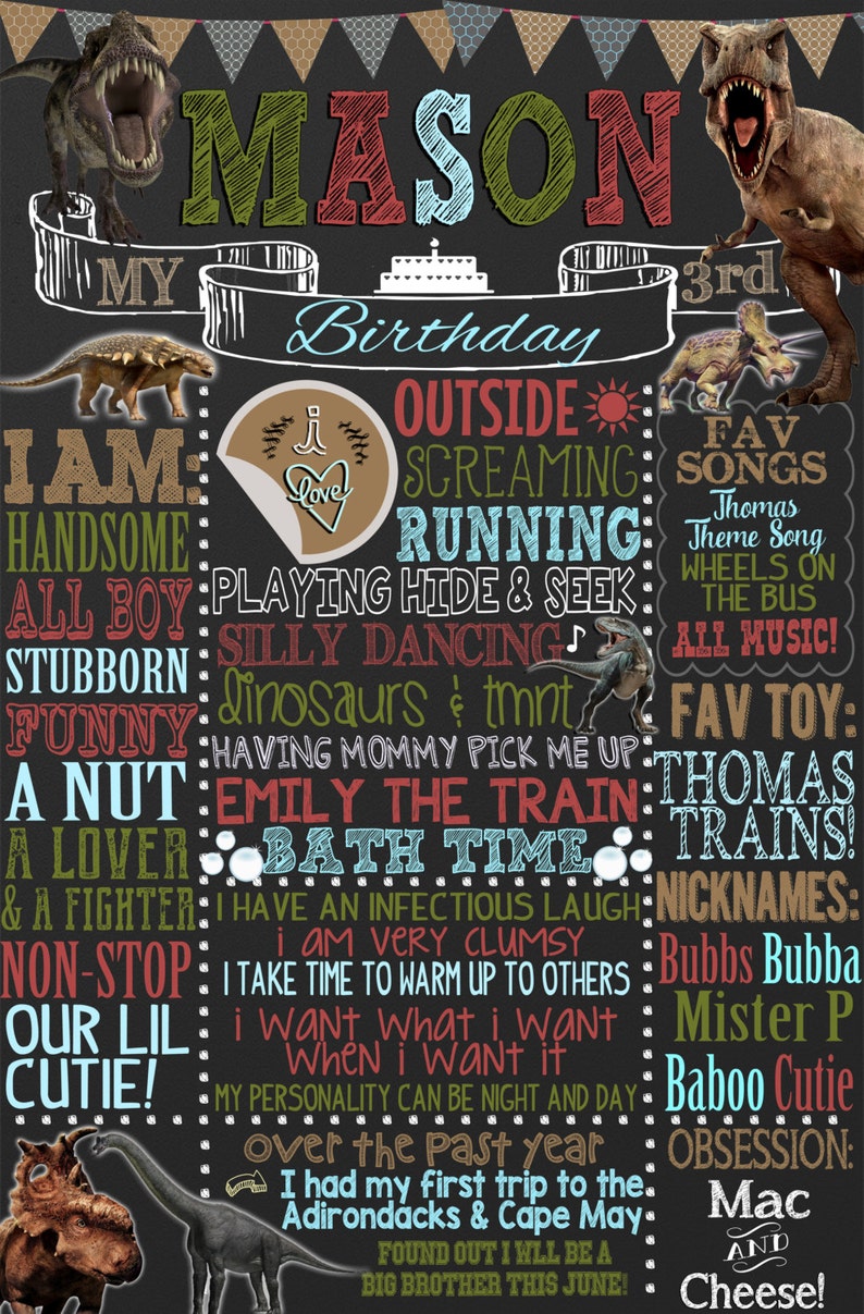 Dinosaur Birthday Board Boys Dino Birthday Decor Green Brown - Etsy