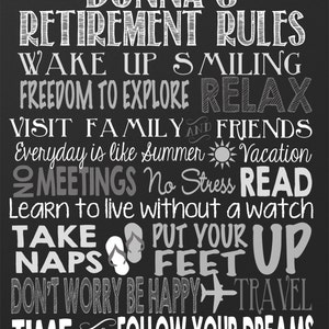 Retirement Rules Chalkboard - Custom Retirement Board, Personalized ...