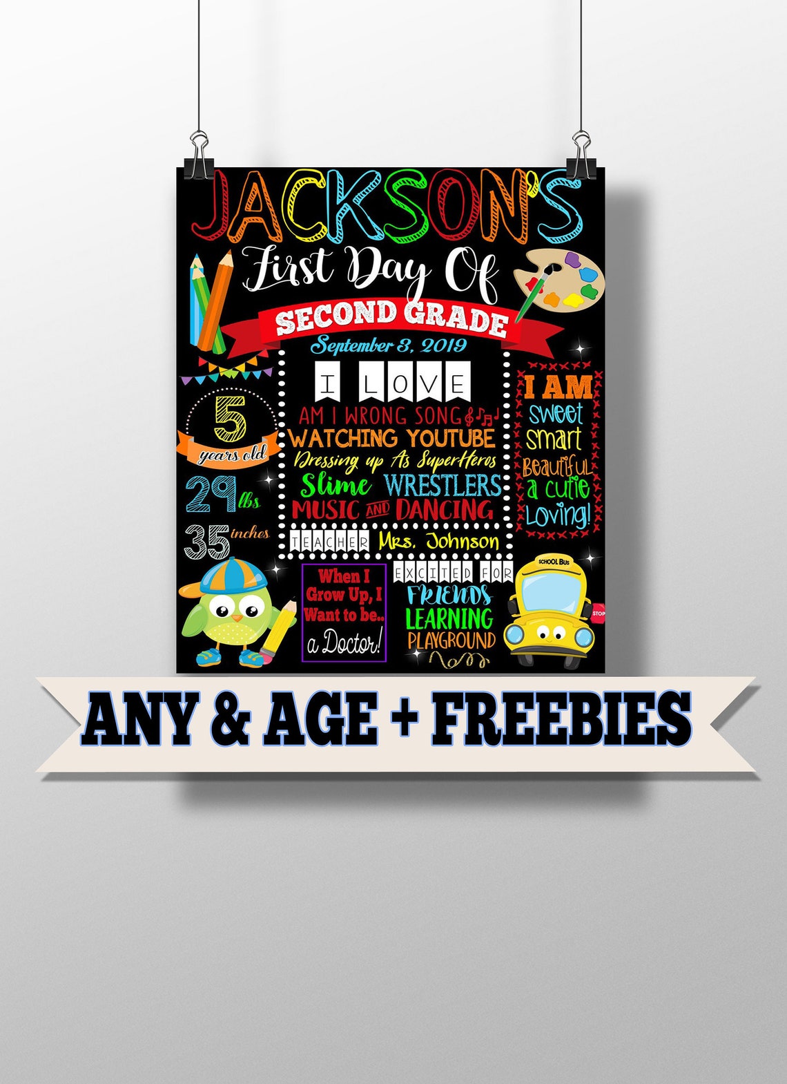 Back to School First Day of School Signs for Boys and Girls - Etsy