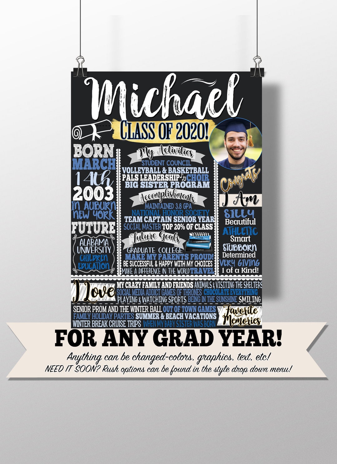 Chalkboard Graduation Sign Printable, Boy Graduation Gift, Class of ...