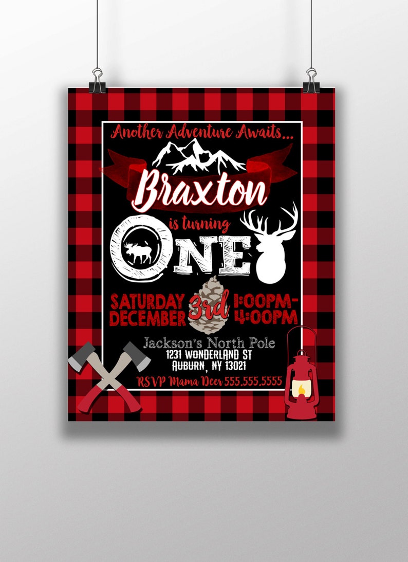 Buffalo Plaid Invitations Lumberjack 1st Birthday Buffalo - Etsy