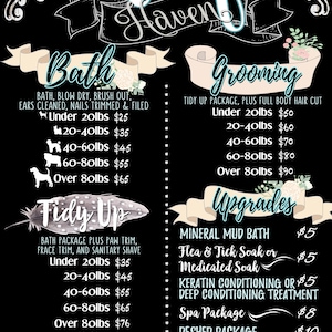 Pet Salon Menu, Dog Groomer, Dog Salon Menu, Dog Grooming Menu Sign ...