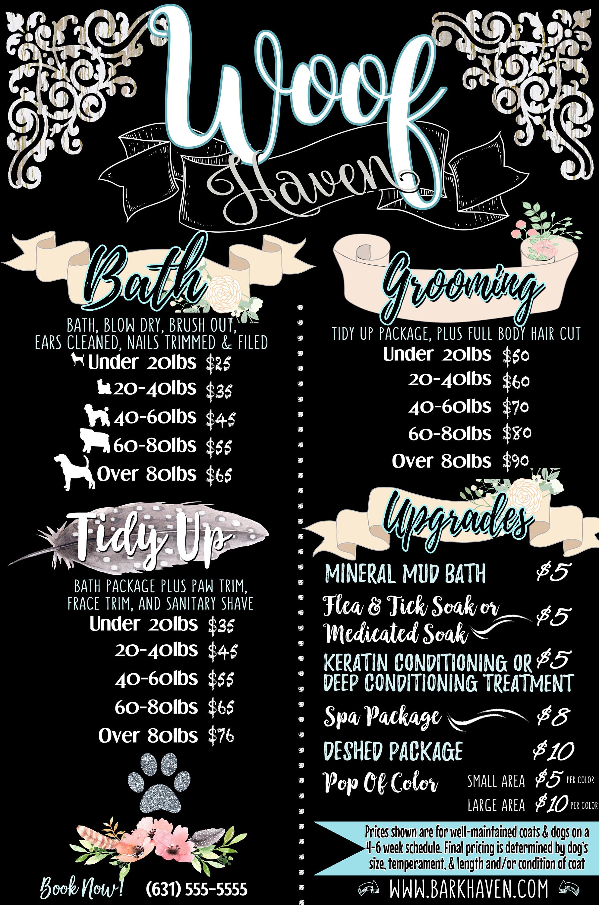 Dog Salon Menu, Pet Grooming Services Menu, Unique Dog Grooming Sign ...