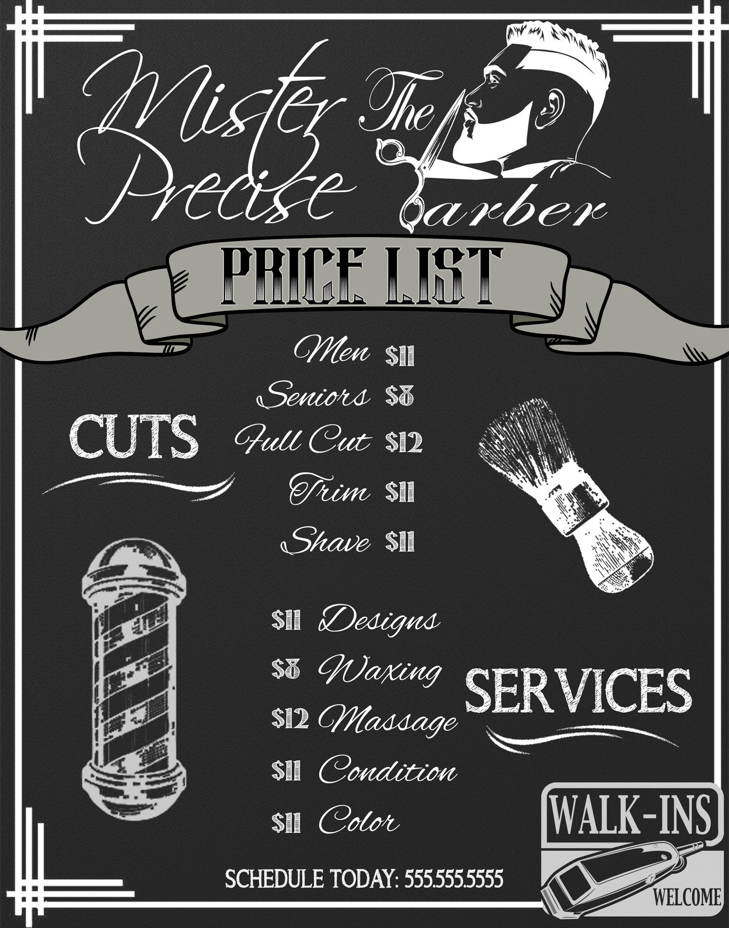 Chalkboard Menu Sign Style, Business Menu Price Sign, Mens Salon Sign ...