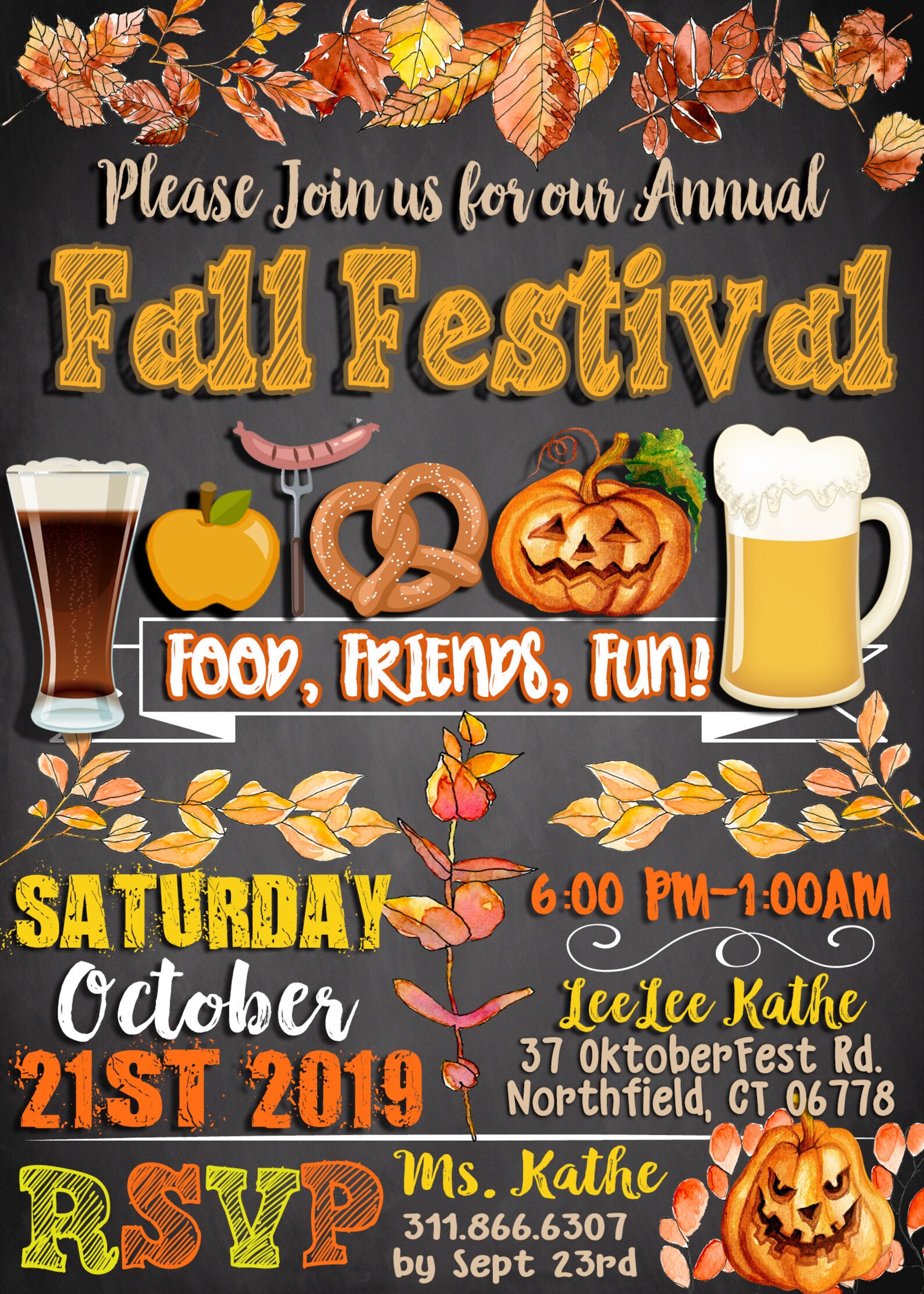 Unique Fall Festival Invitations, Pumpkin Fall Harvest Party Invites ...