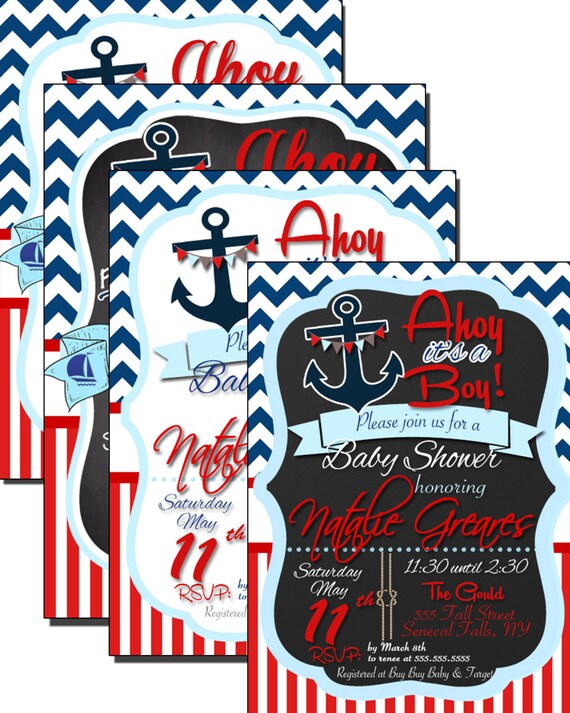 Chevron Nautical Baby Shower Invitations