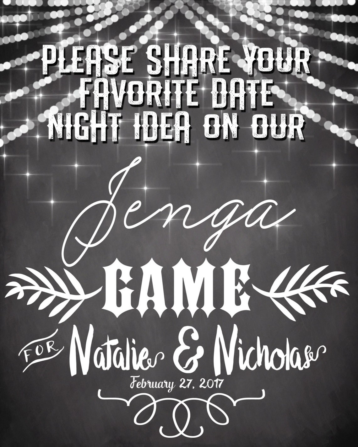 Jenga Game Sign, Date Night Sign, Bridal Shower Games, Share Favorite ...