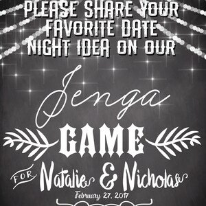 Jenga Game Sign, Date Night Sign, Bridal Shower Games, Share Favorite ...