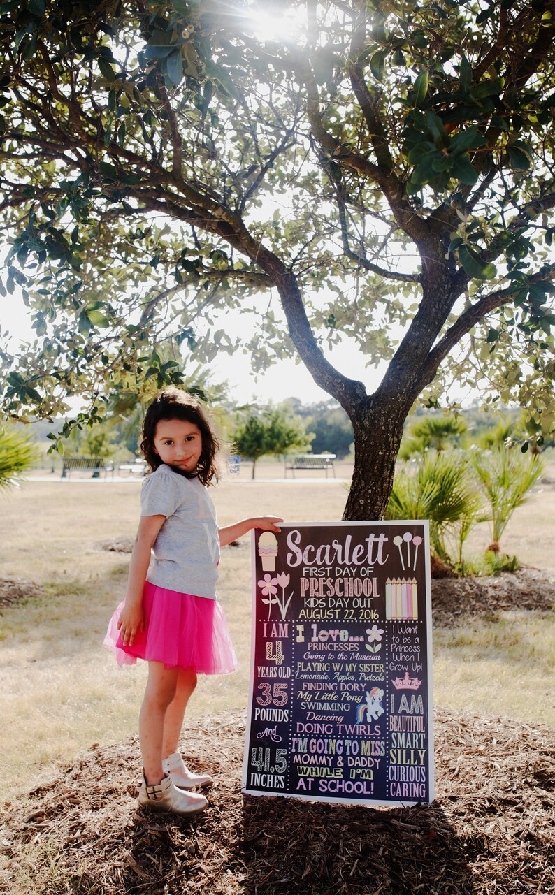 Girls First Day of School Chalkboard Sign Style Back to - Etsy