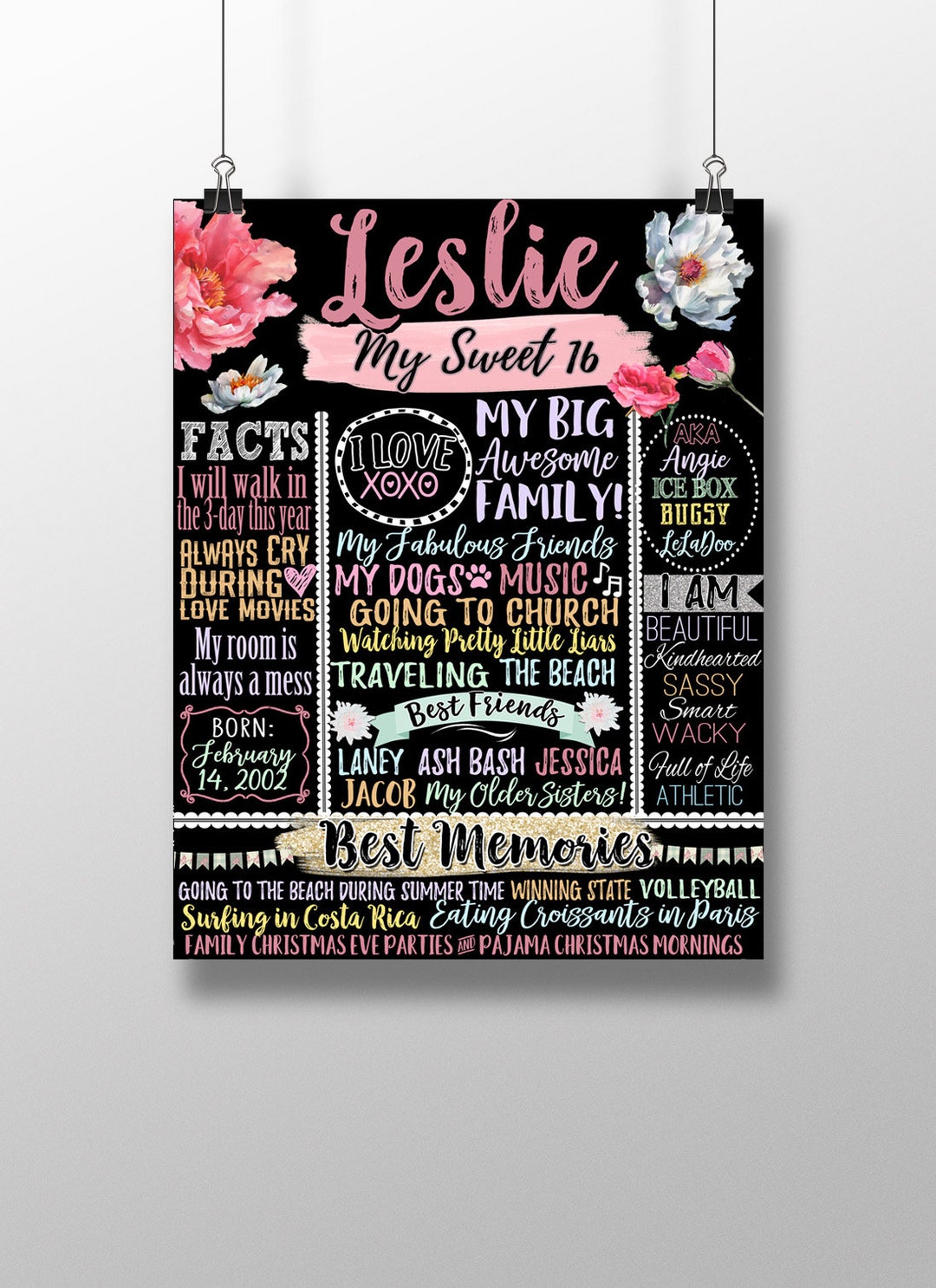 Sweet 16 Birthday Board, Sweet 16 Chalkboard Sign Style, 16th Birthday ...