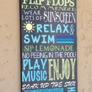 Pool Sign, Custom Outdoor Chalkboard Style Pool Sign, Pool Rules Sign ...