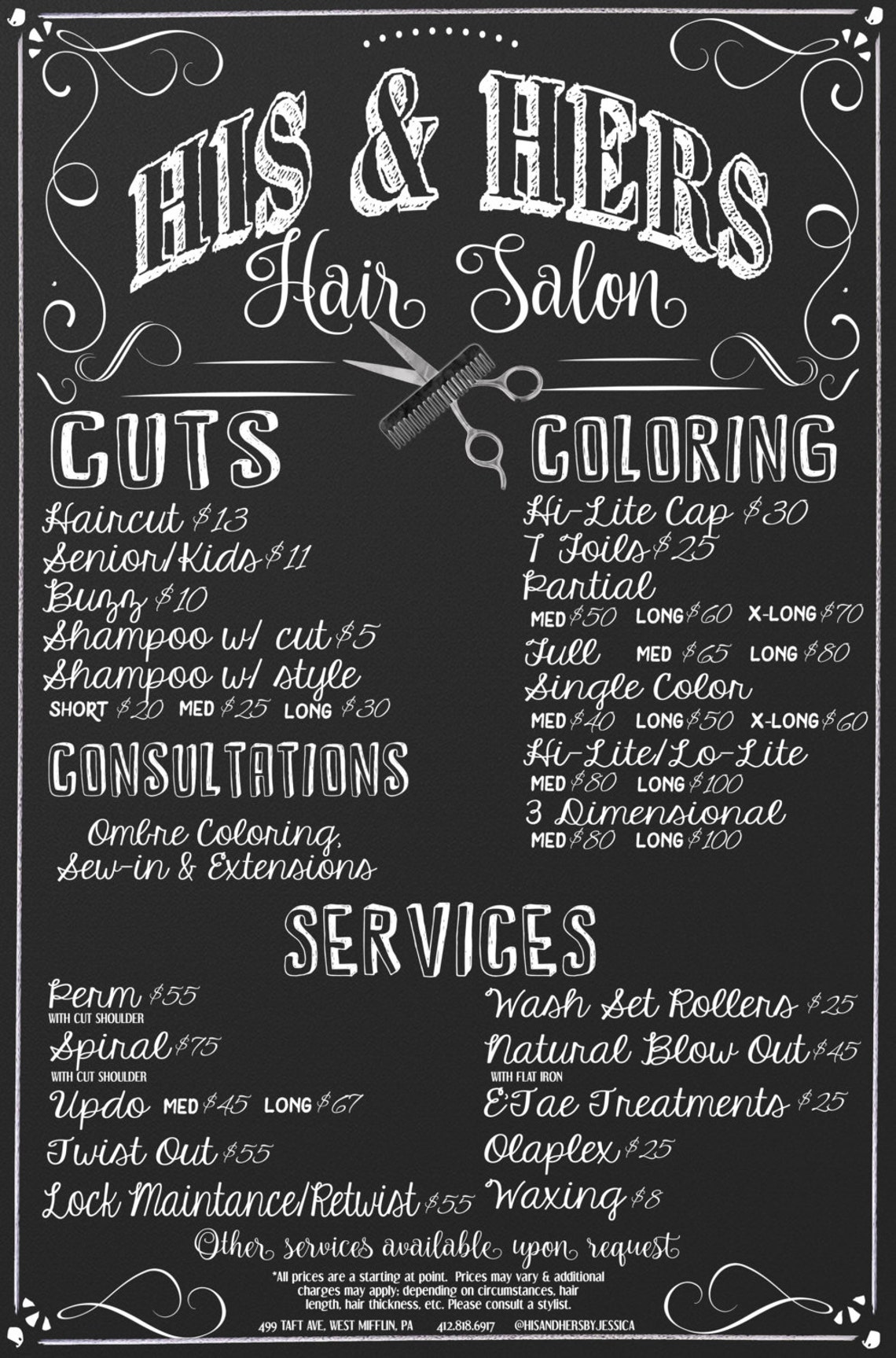 Beauty Salon Sign Beauty Salon Pricing Sign Beauty Salon - Etsy