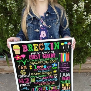 Girls First Day of School Chalkboard Sign Style, Back to School ...