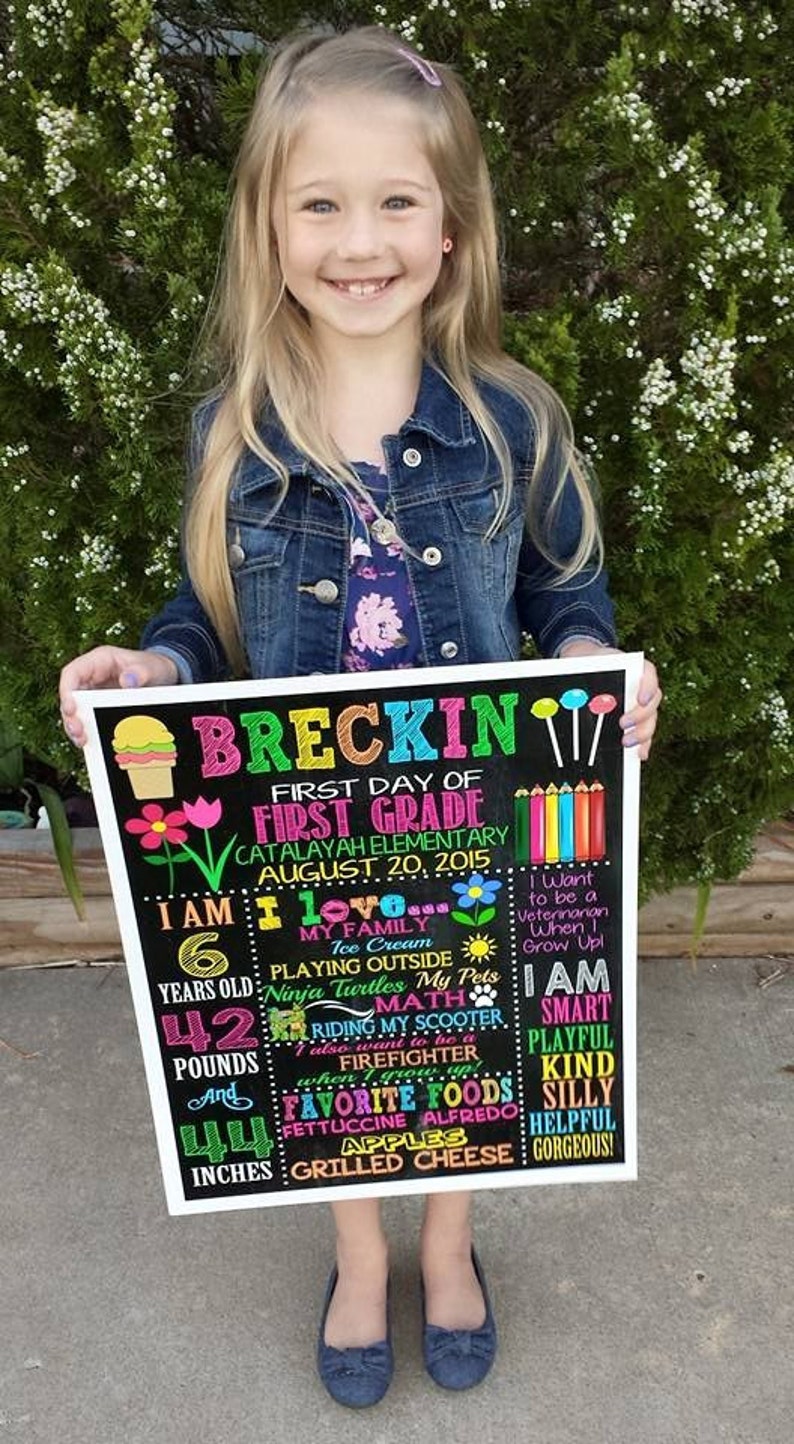 Girls First Day of School Chalkboard Sign Style Back to - Etsy