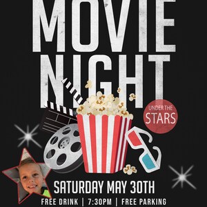 Movie Birthday Invitations Kids, Under the Stars Invite, Summer ...