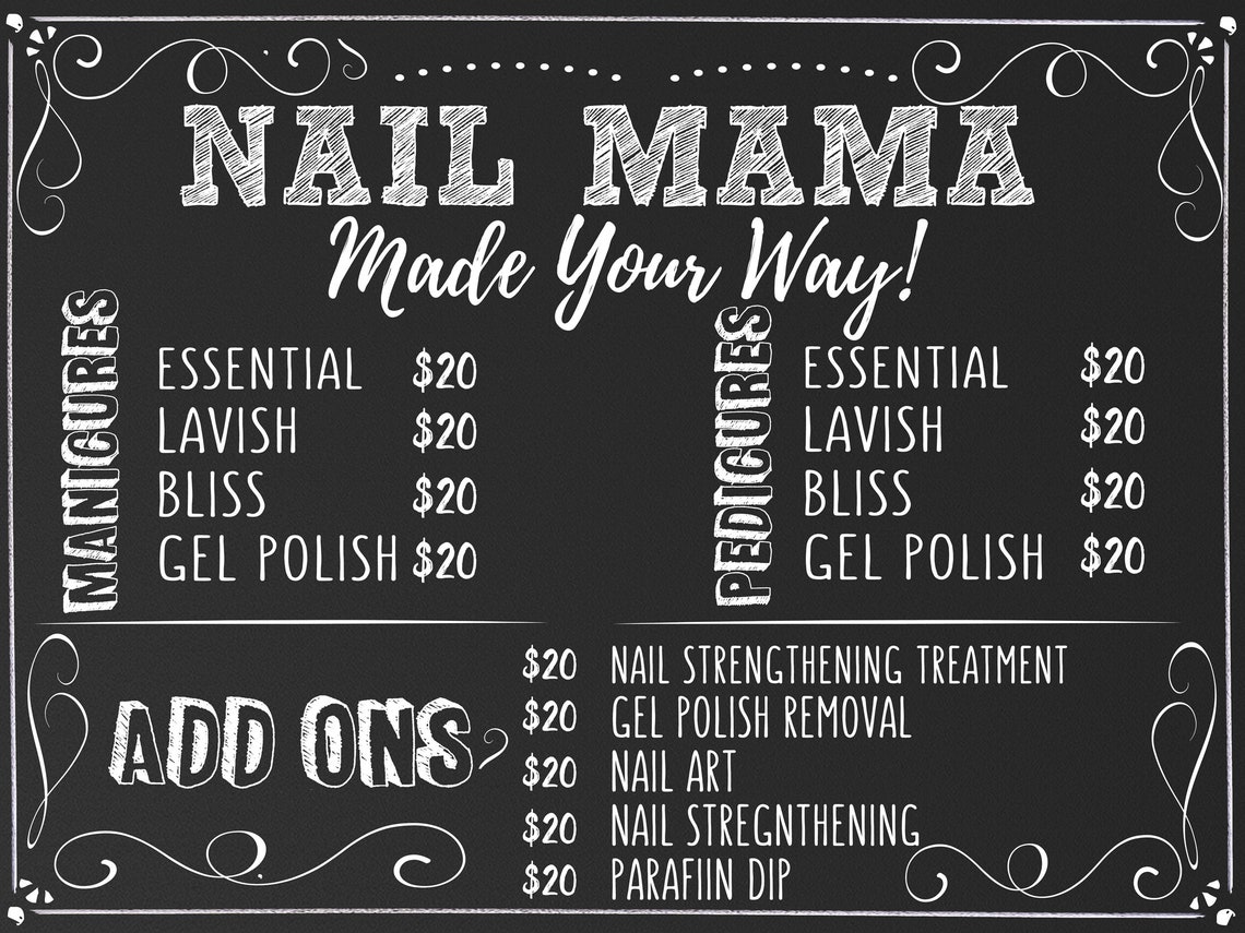 Nail Salon Sign, Beauty Salon Sign, Custom Nail Price Business Sign ...