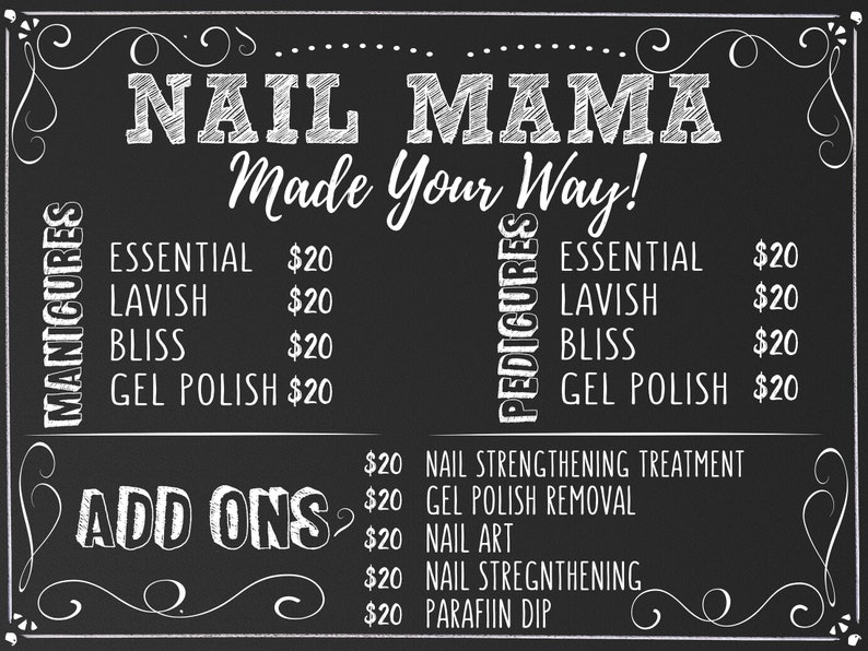 Nail Salon Sign Beauty Salon Sign Custom Nail Price Business | Etsy