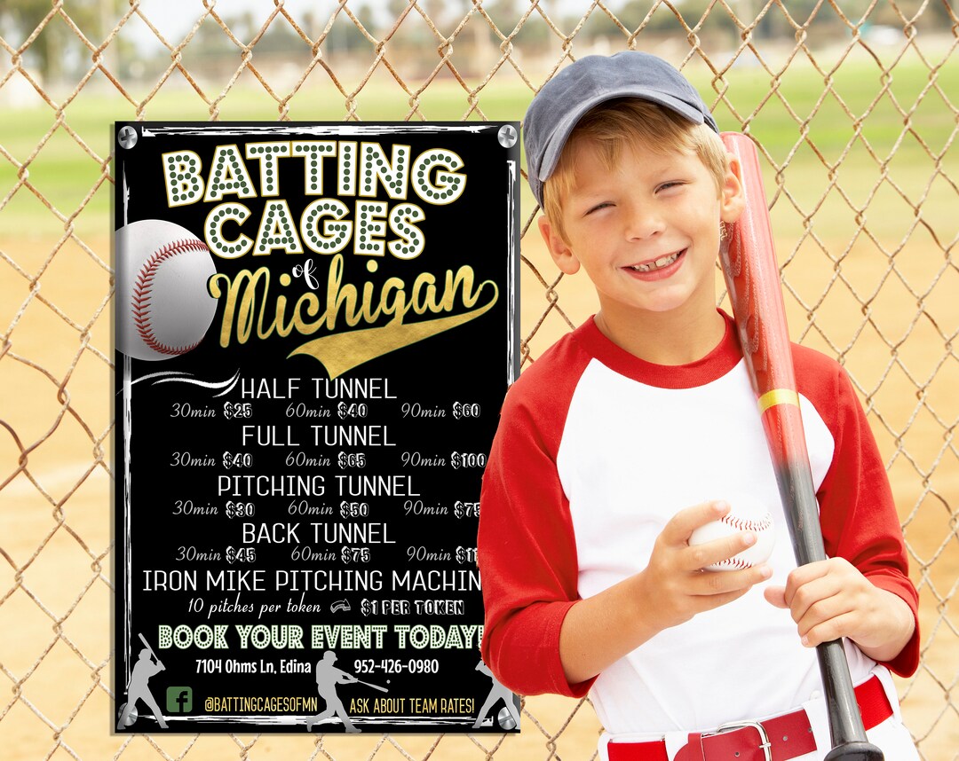 Batting Cage Menu, Sport Center Signs Custom, Business Menu, Business ...