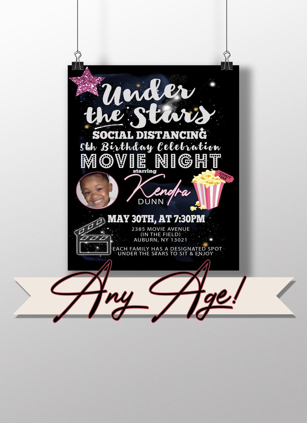 Movie Birthday Invitations Kids, Under the Stars Invite, Summer ...