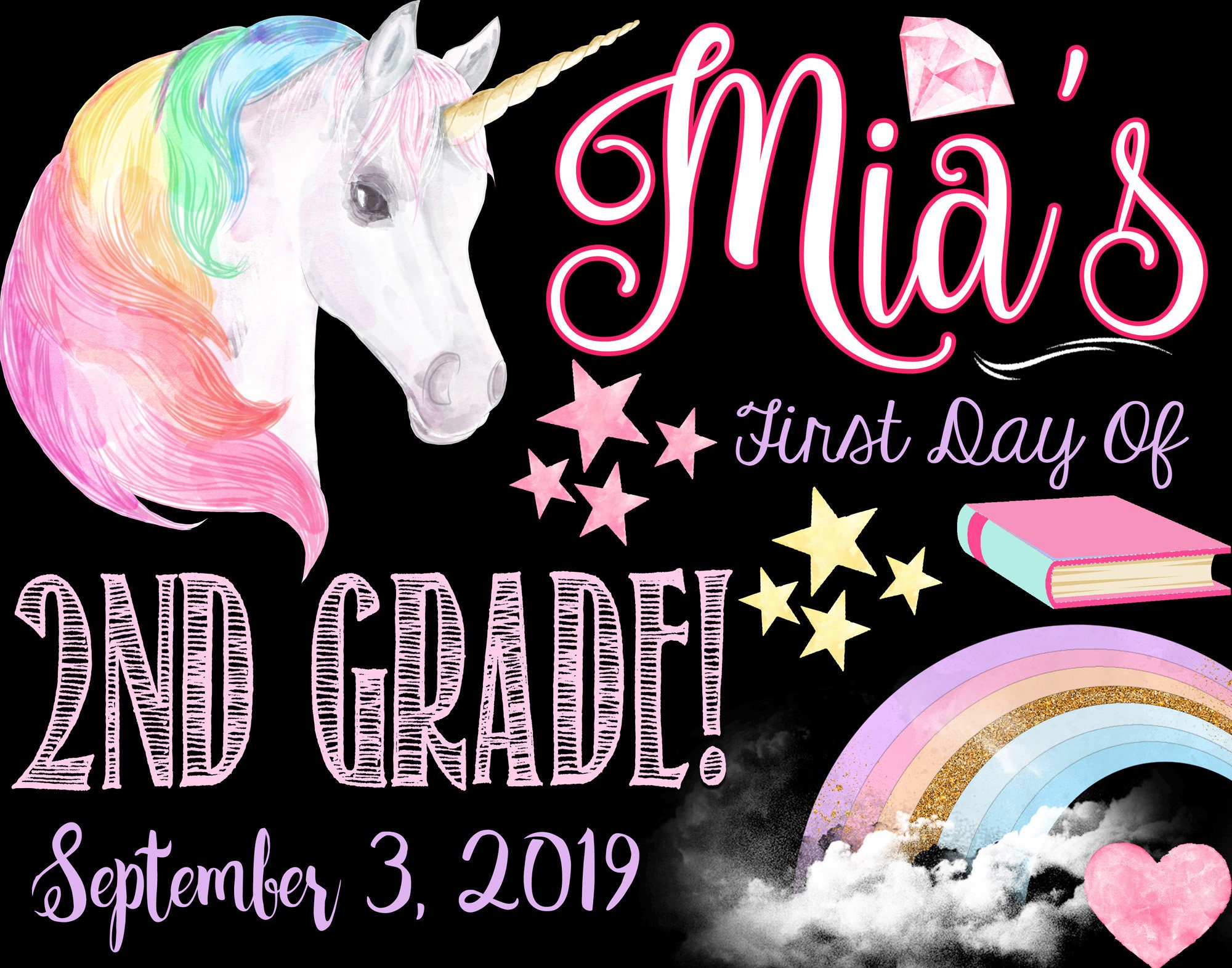Pink 1st Day of School Sign, Girls Back to School Signs, First Day of ...