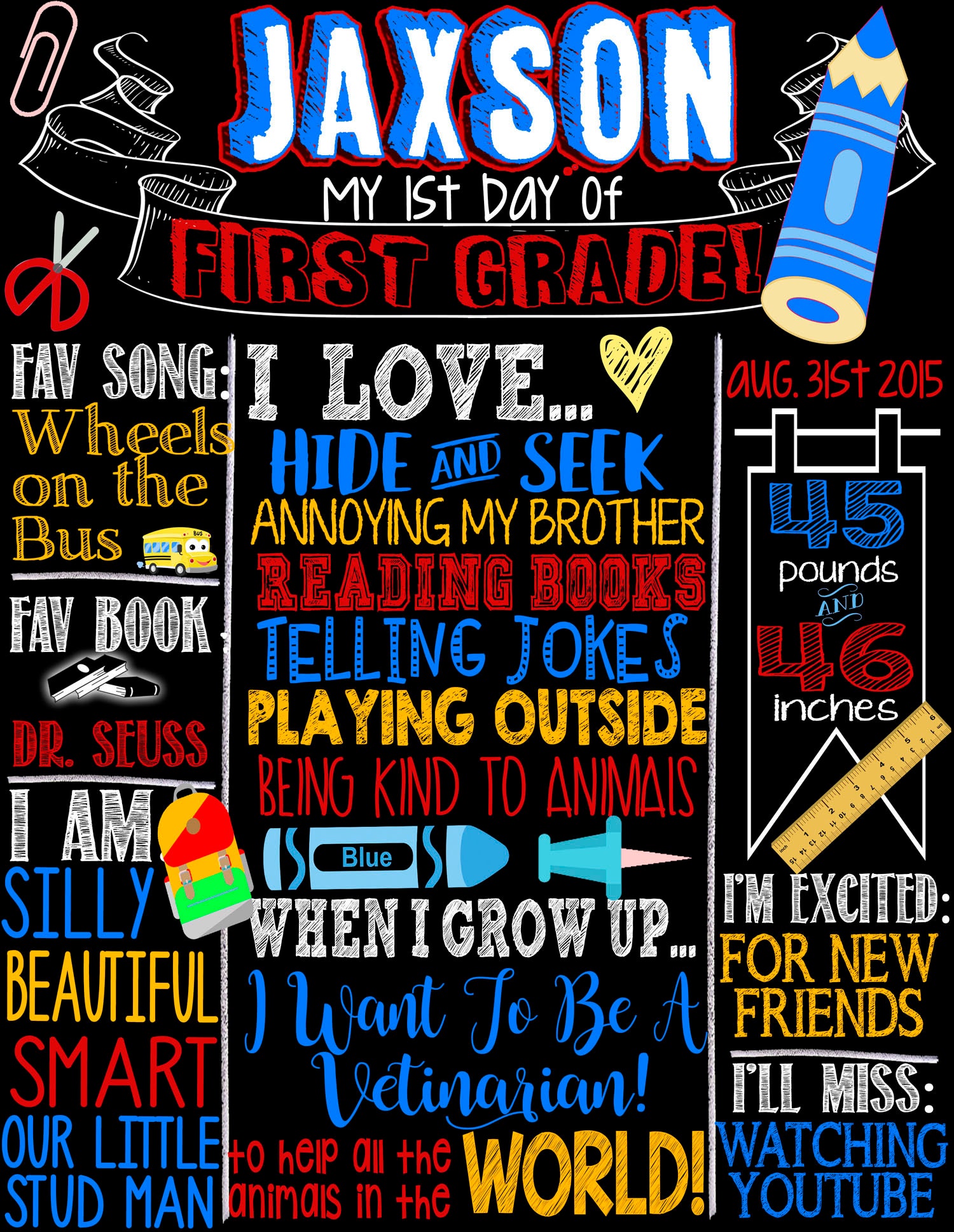 First Day of School Poster - First Day of School Picture Ideas - Boys ...