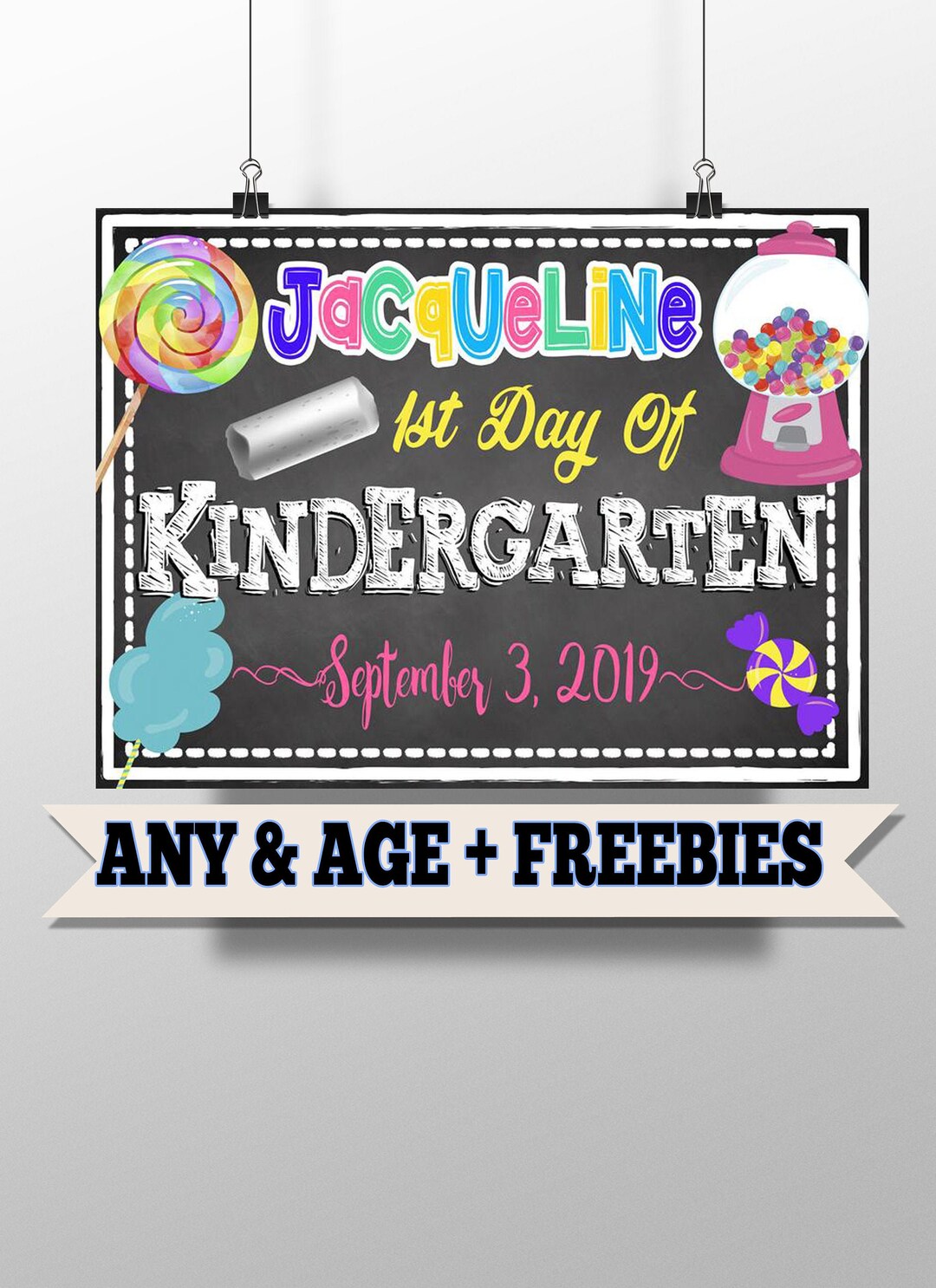 Candy 1st Day of School Sign, Colorful First Day of Kindergarten Sign ...