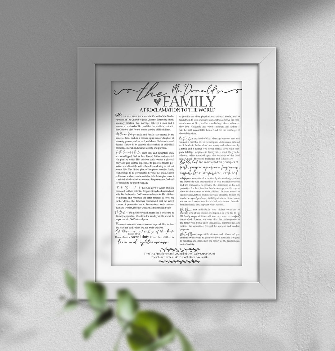 Family Proclamation Gift, Proclamation to the World Sign, Personalized ...